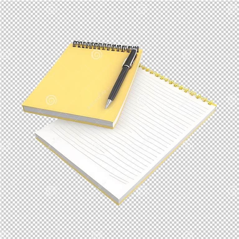 3D Rendering Yellow Notepad Isolated on Transparent Background Stock ...