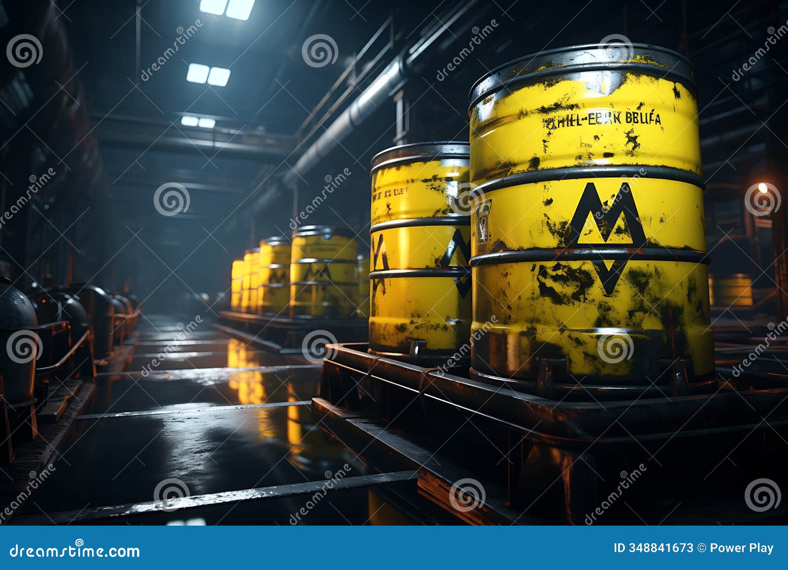 3D Rendering of Yellow Oil Barrels in the Warehouse. Oil Industry Stock ...