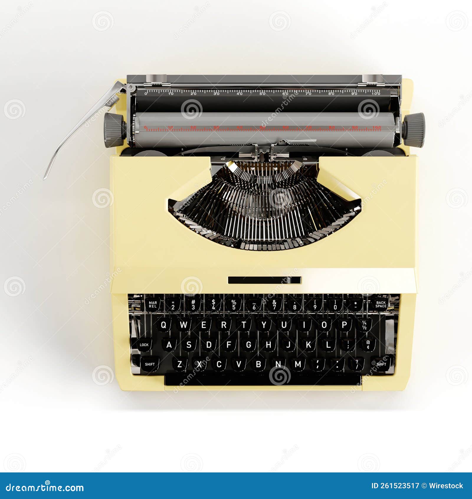 3D Rendering of a Yellow Old Typing Machine Isolated on a White ...