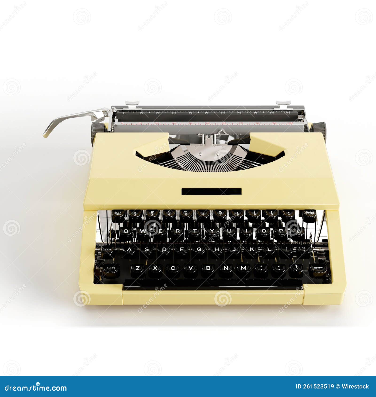 3D Rendering of a Yellow Old Typing Machine Isolated on a White ...