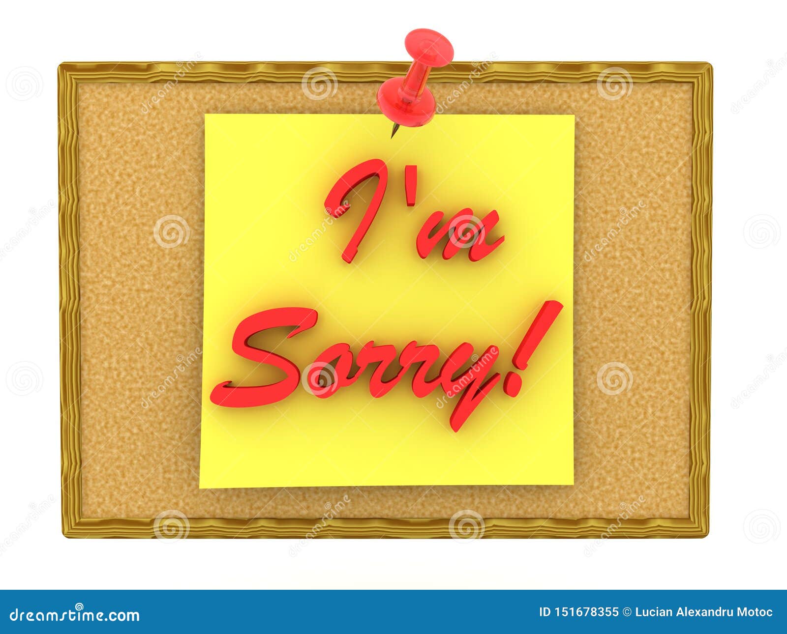 3D Rendering of Yellow Post it Note Saying I`m Sorry Stock Illustration ...