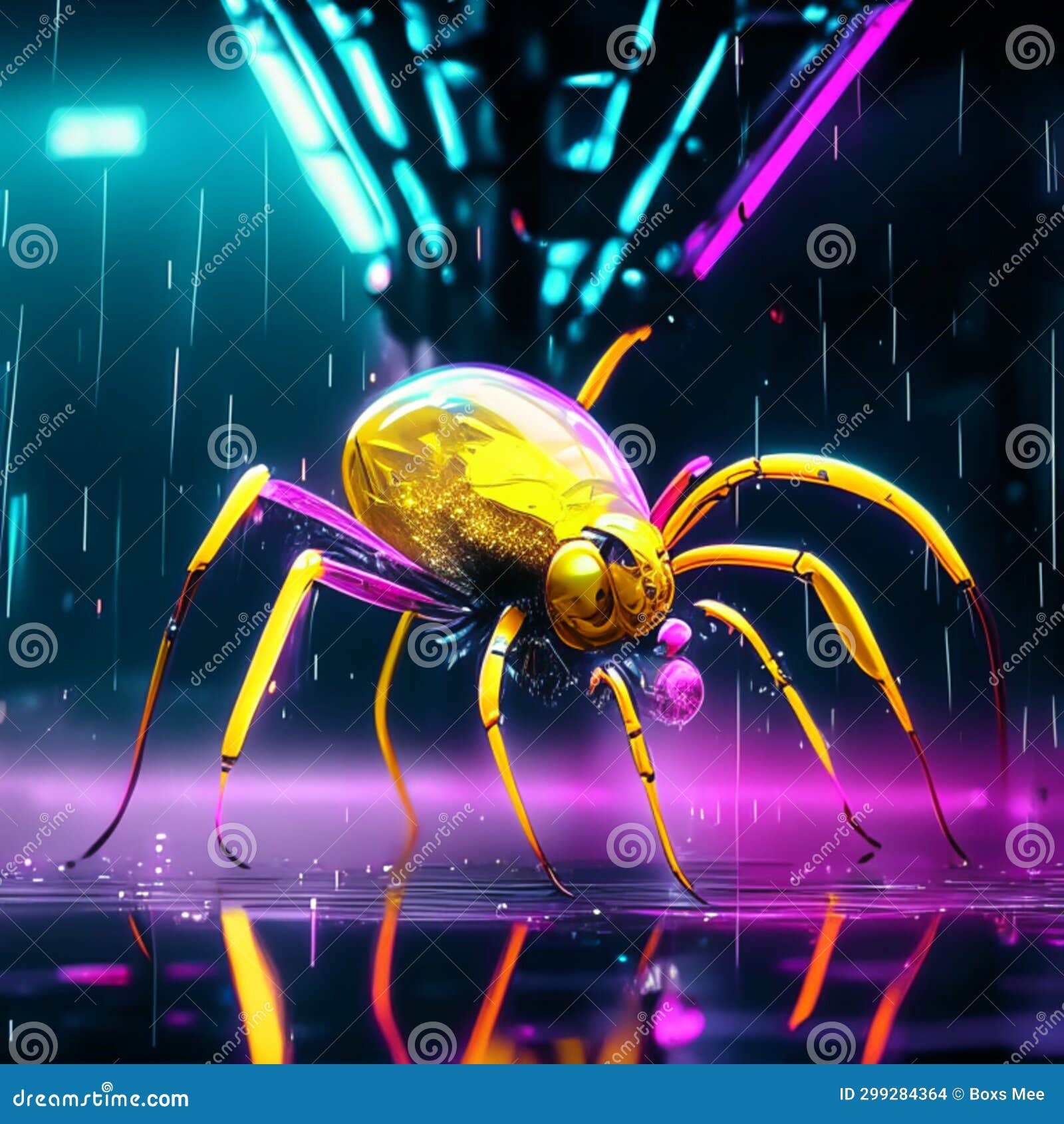3d Rendering of a Yellow Spider in the Rain on a Dark Background AI ...