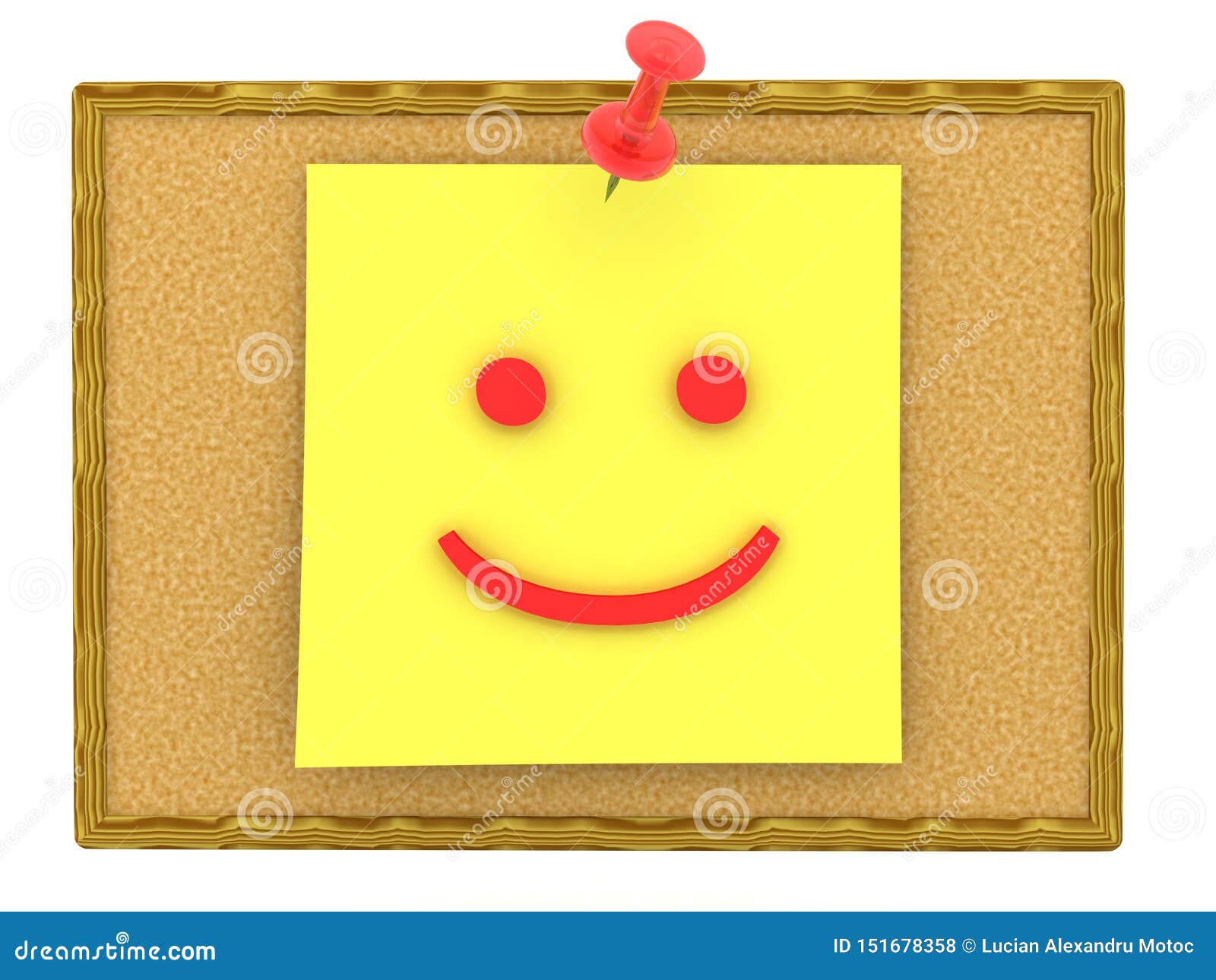 3D Rendering of Yellow Sticky Note with Smiley Face Emoticon on it ...