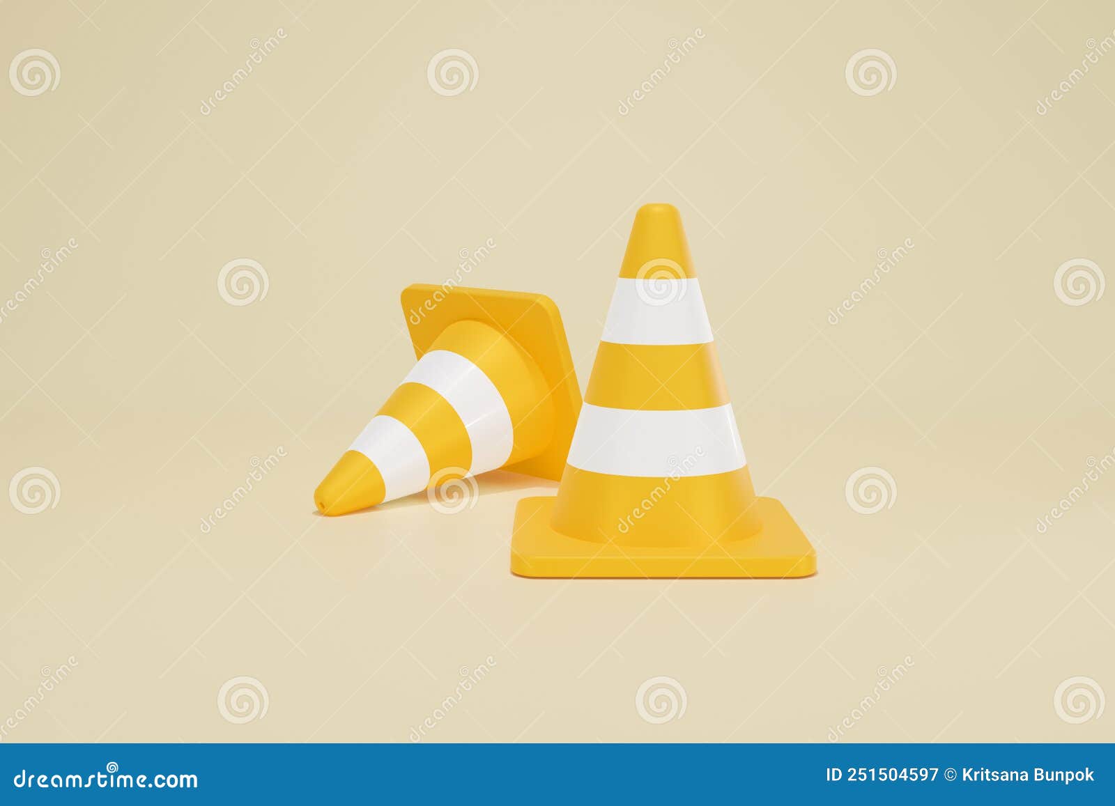 3D Rendering Yellow Traffic Cone Construction Isolated on Background ...