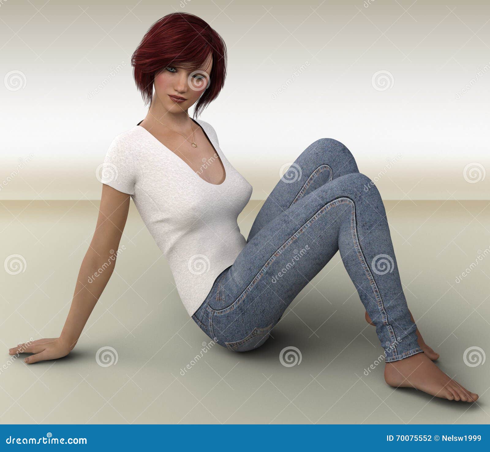 3D Rendering of Young Woman. Stock Illustration - Illustration of hair ...