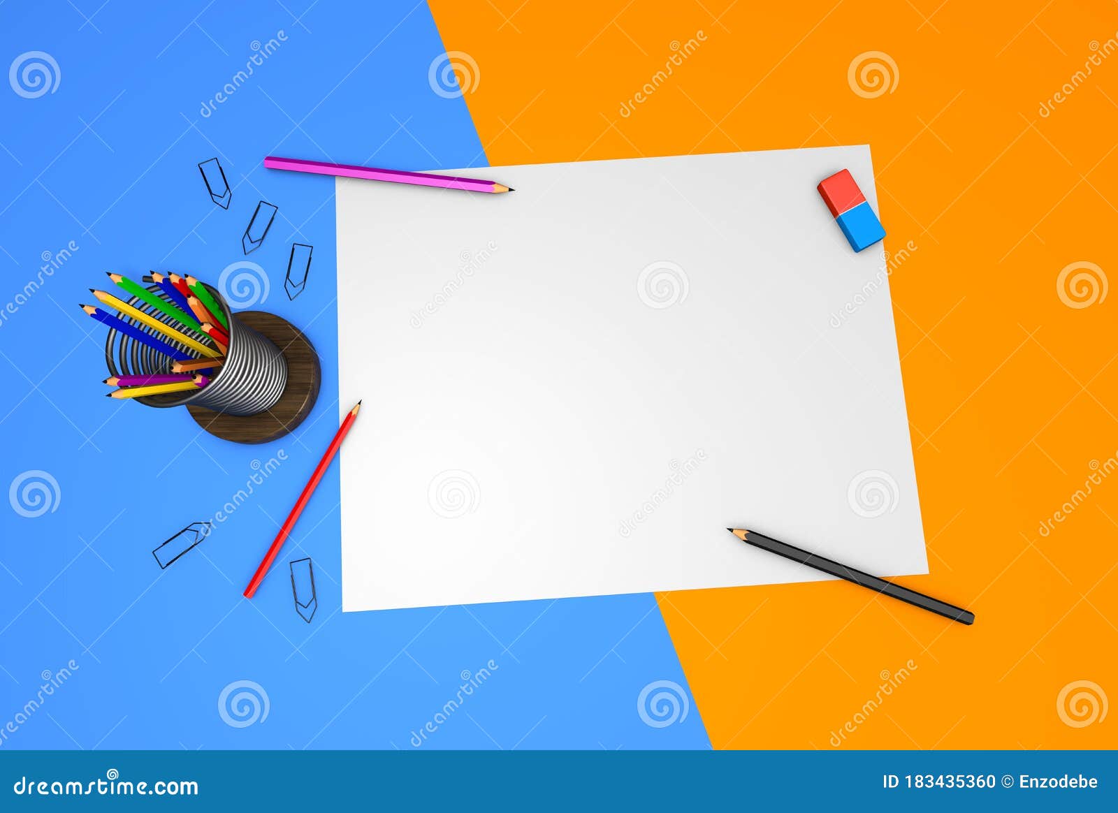 3D Renderingdesk with Drawing Sheets Stock Illustration - Illustration ...