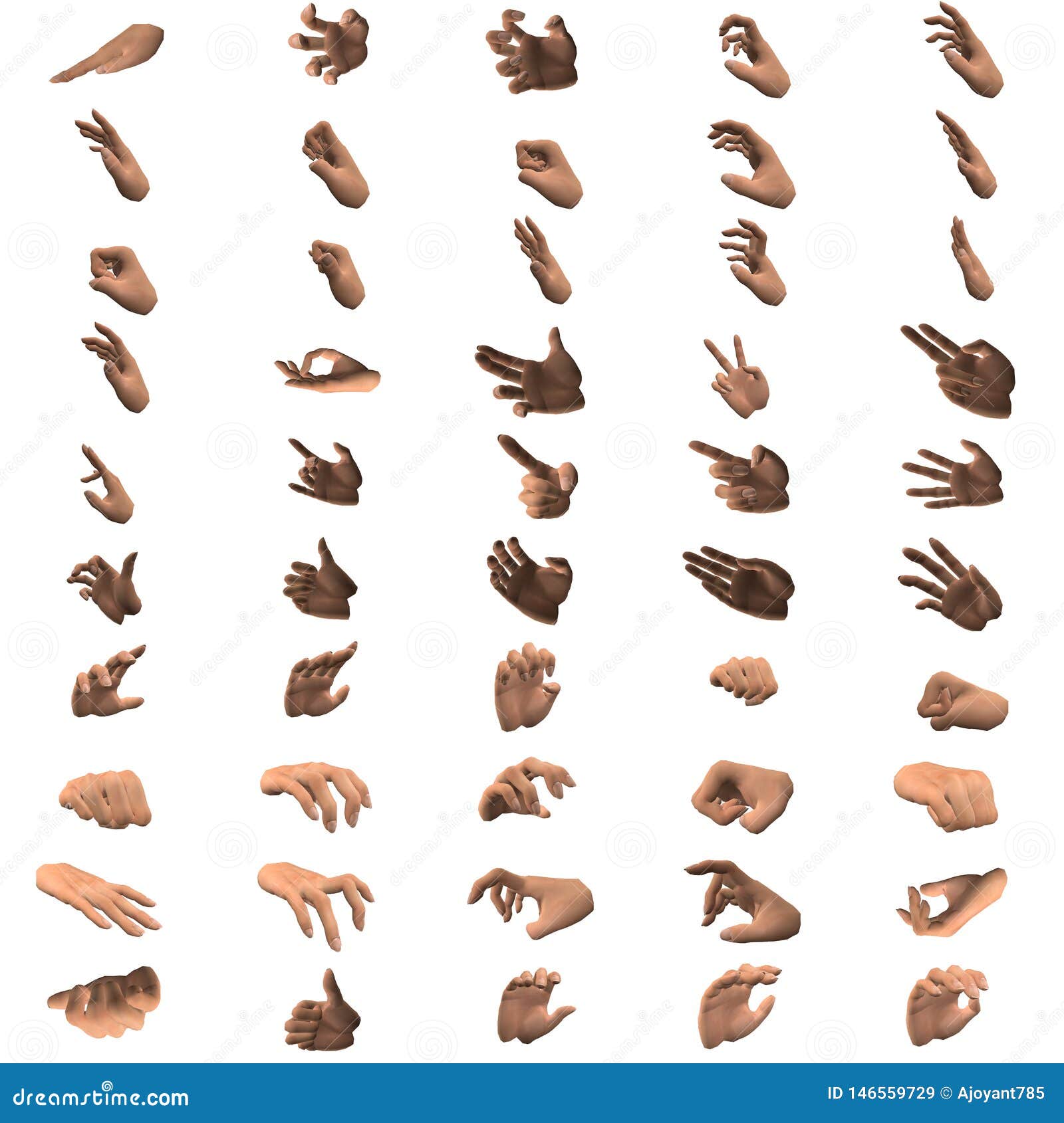 3d Rendering of 50 Hand Poses Stock Image - Illustration of human ...