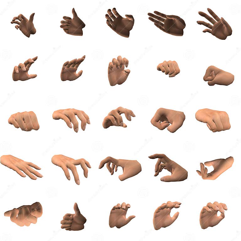 3d Rendering of 25 Hand Poses Stock Photo - Illustration of icon, palm ...