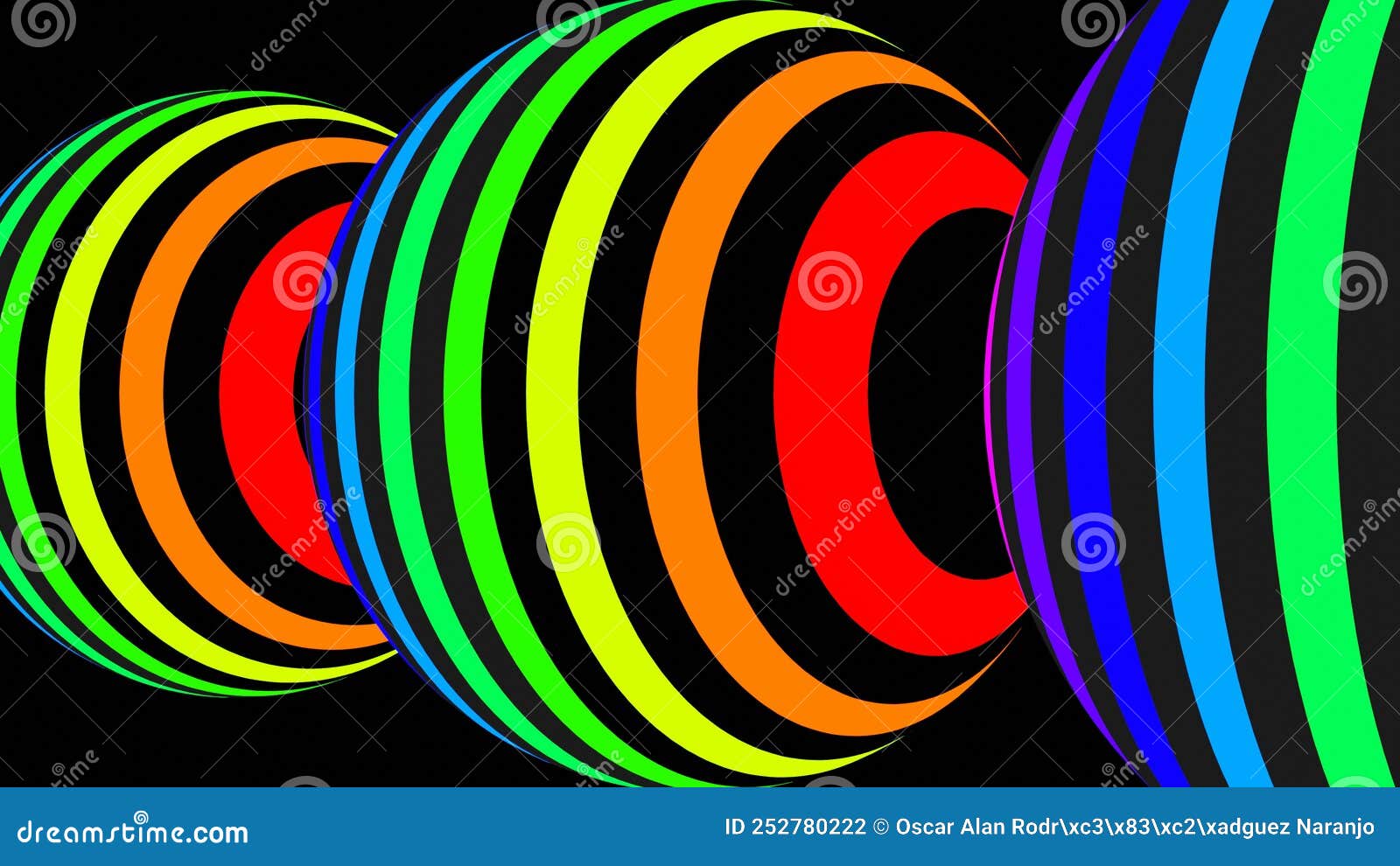 3D Renderings. Pattern of Spheres Formed by Colored Lines. Spheres on a ...