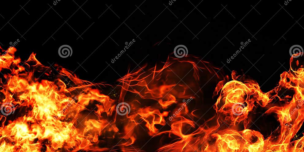 3D Renderring of Wild Fire Flames with Sparkles in Black Stock ...
