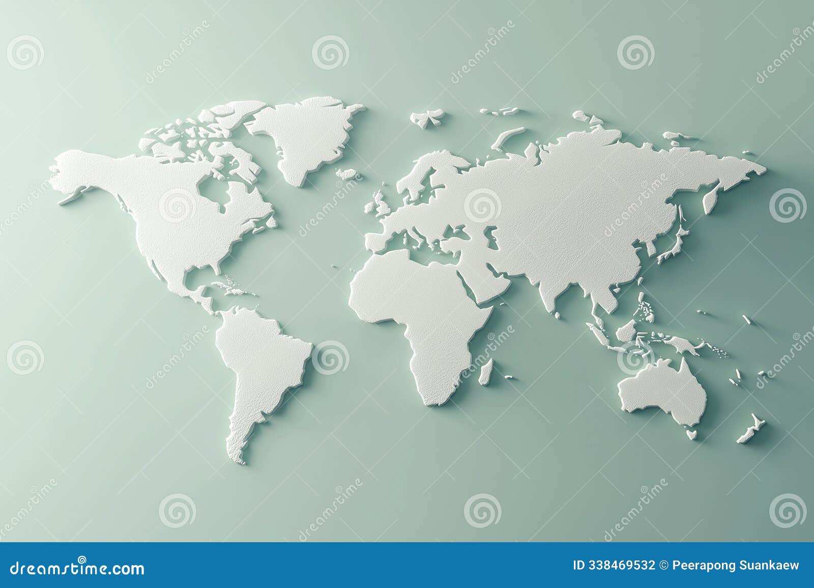 3d Render Minimal World Map on Light Green Background. Generative AI ...