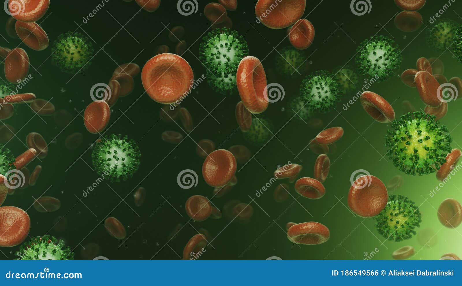 3d Rendering Flying Blood Cells with Coronavirus Stock Illustration ...