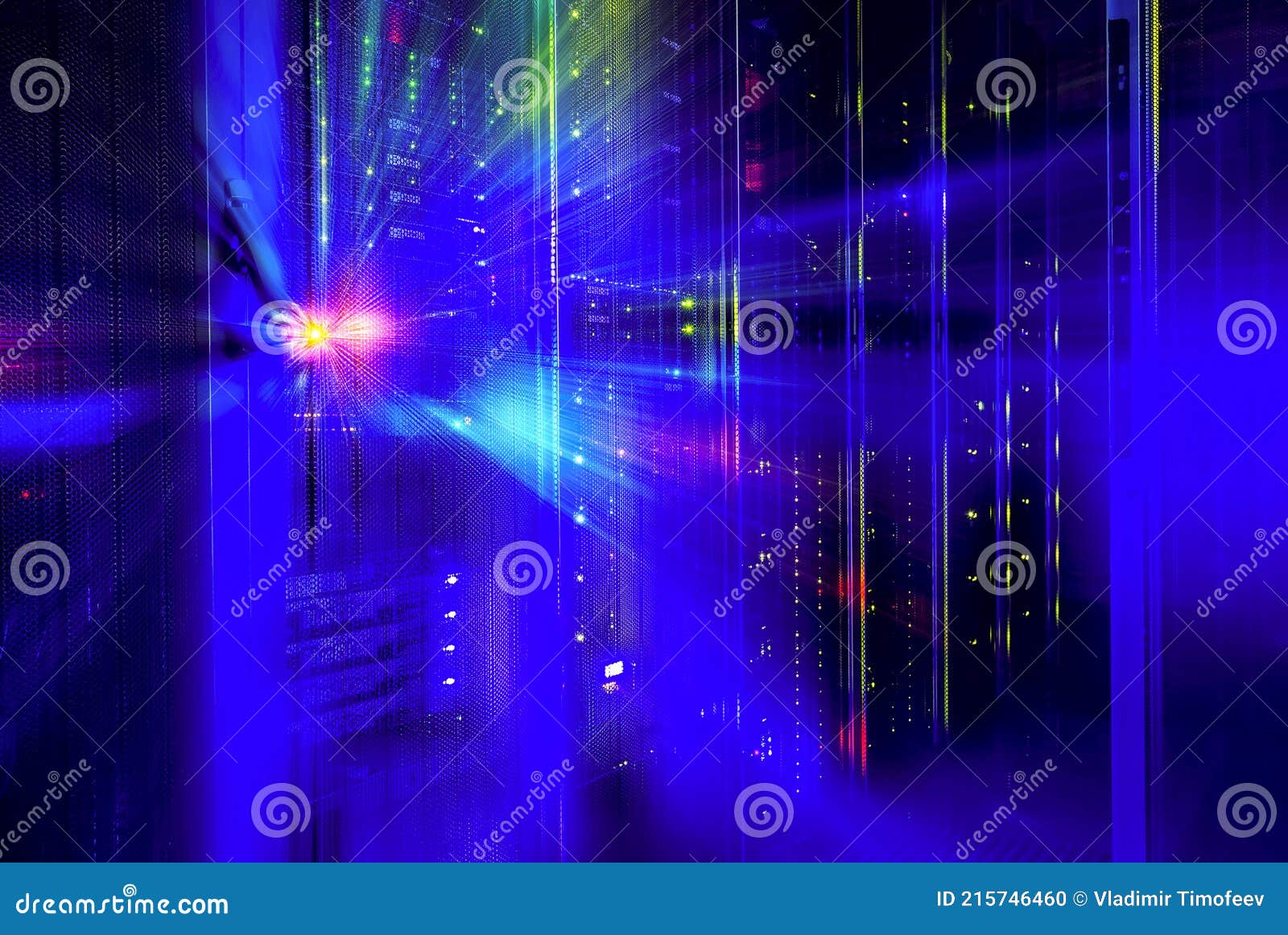 3d Renering Rack with Blade Behind Bars Mainframe in the Data Center ...