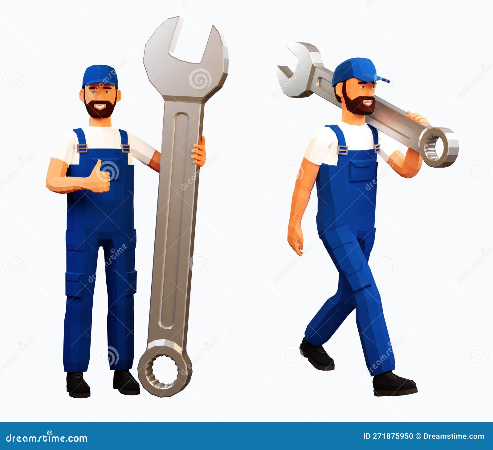 3d Repairman with Big Spanner Stock Illustration - Illustration of ...