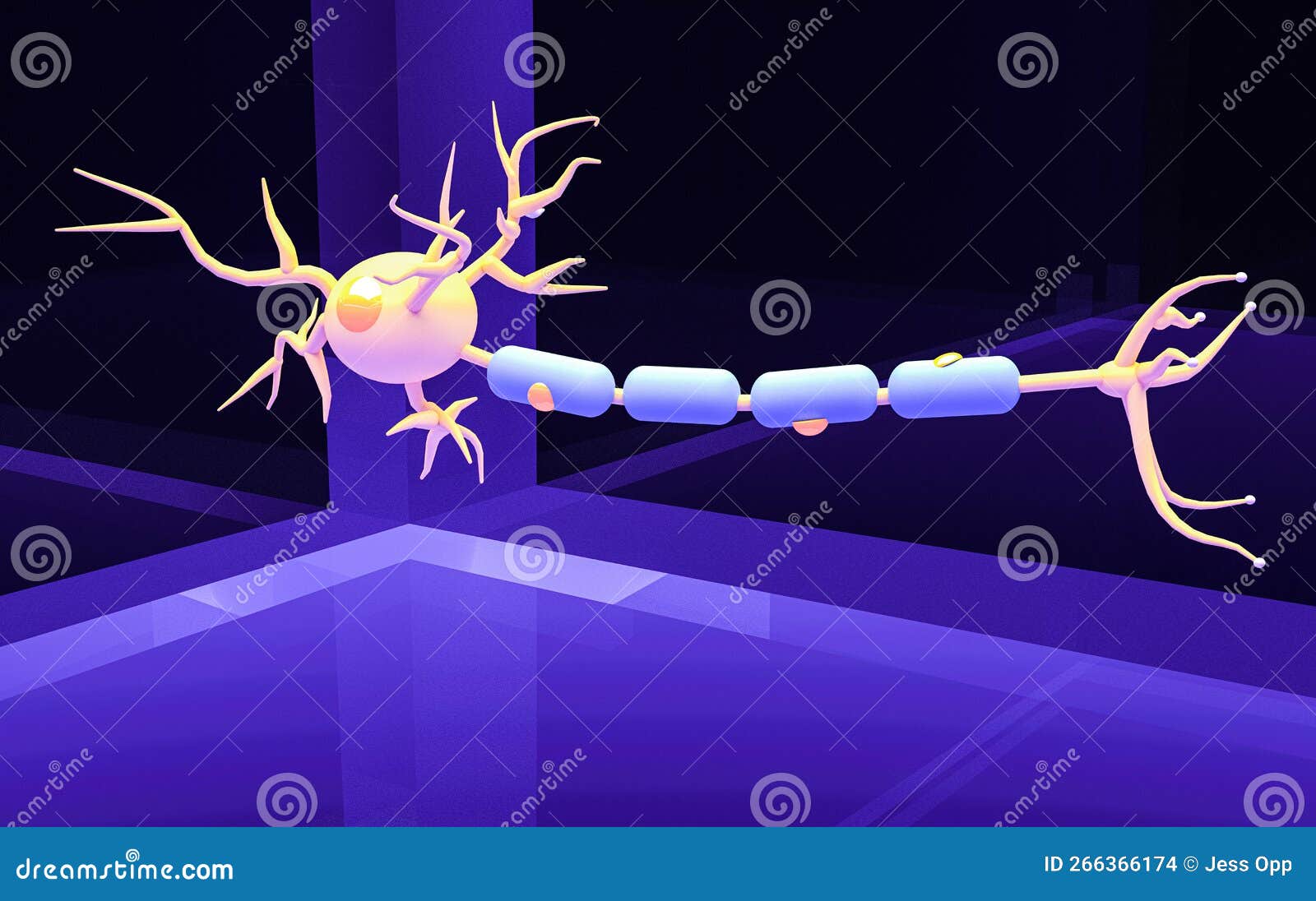 3d Representation Of A Neuron And Its Parts Dendrite Nucleus Soma