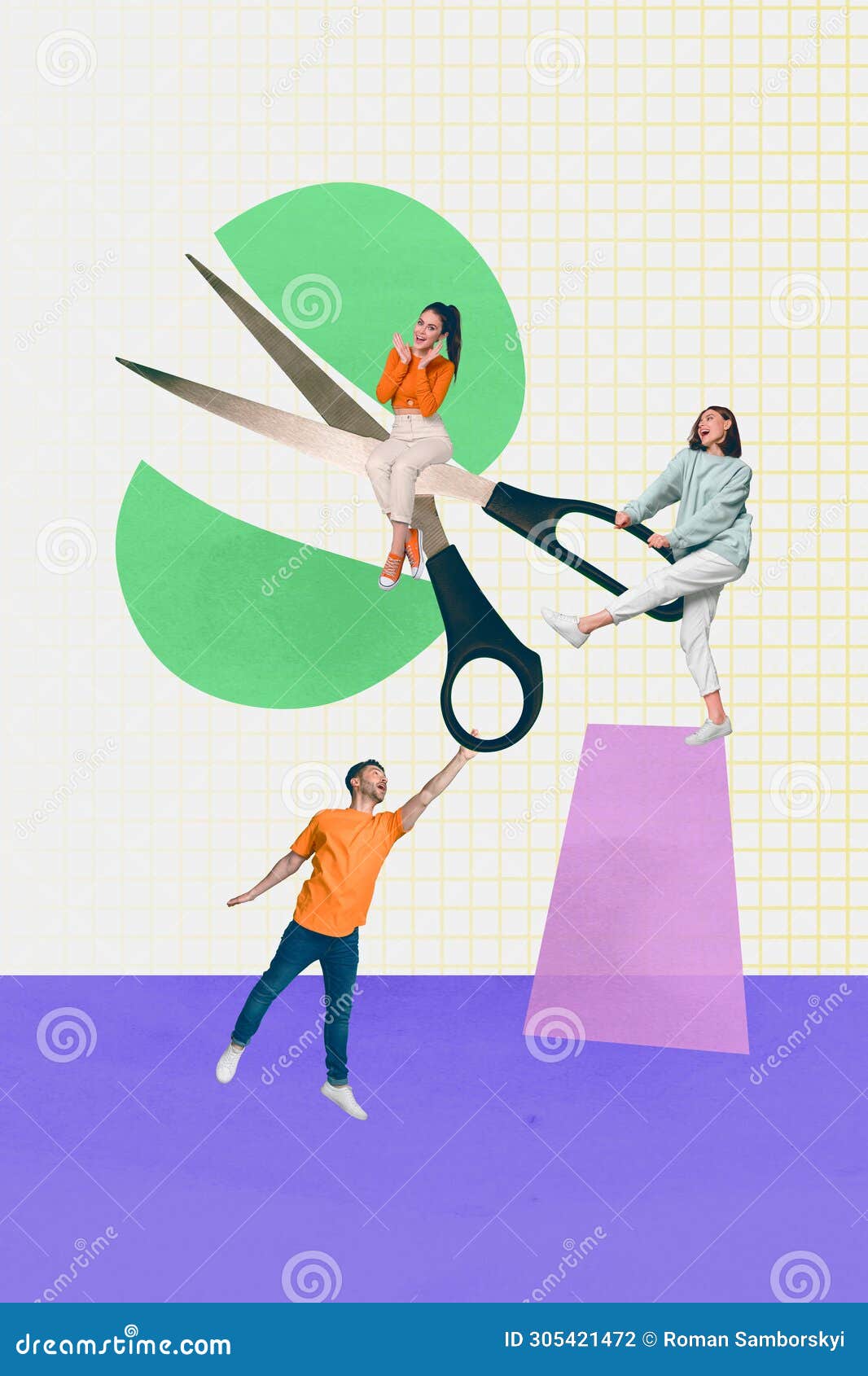 3d Retro Abstract Creative Artwork Template Collage of Workers Teamwork ...