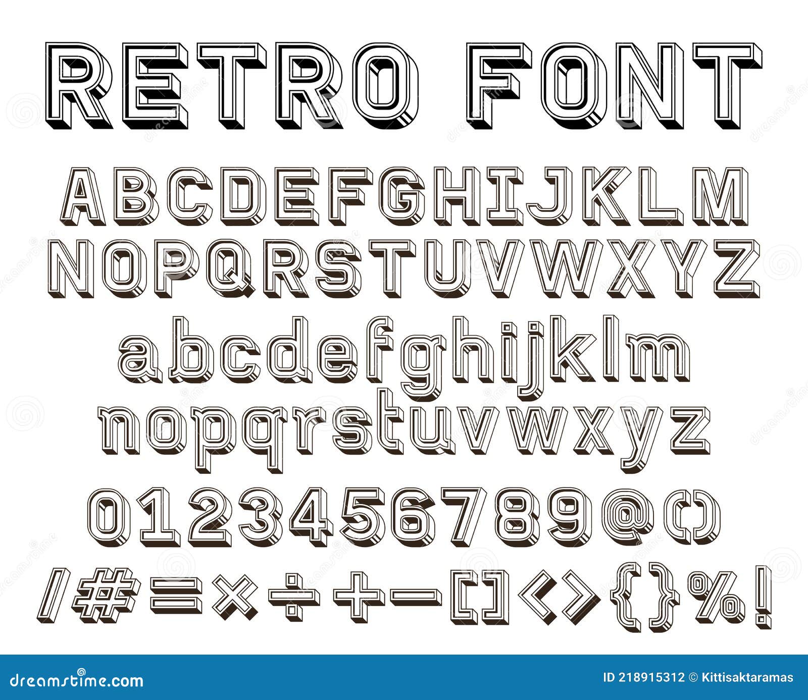 3d Retro Line Font Vector Illustration Stock Vector - Illustration of ...