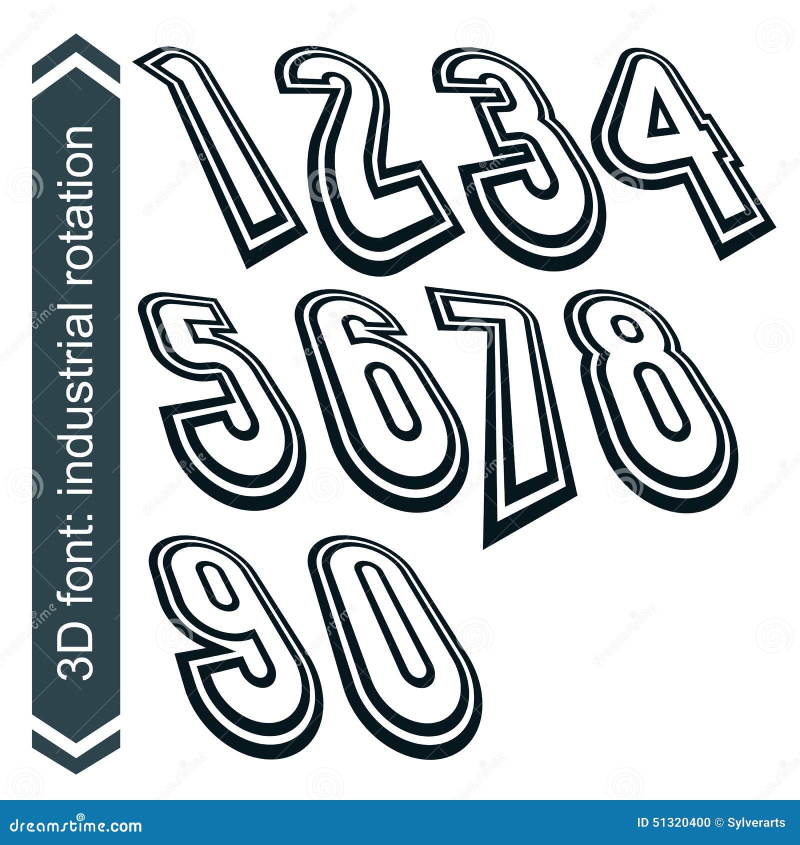 3d Retro Numbers In Rotation, Stylish Vector Numeration Design ...