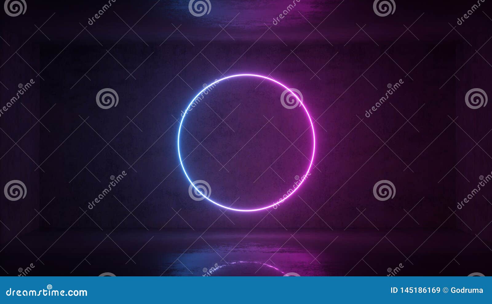 3d Render of Neon Circle Frame on Background in the Room. Banner Design ...