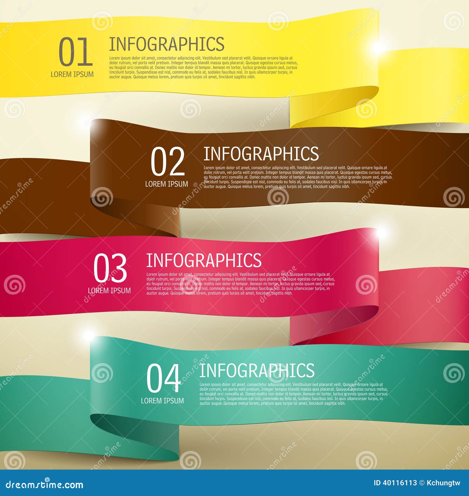 Ribbon Infographic Concept. Vector Template With 5 Options, Parts ...
