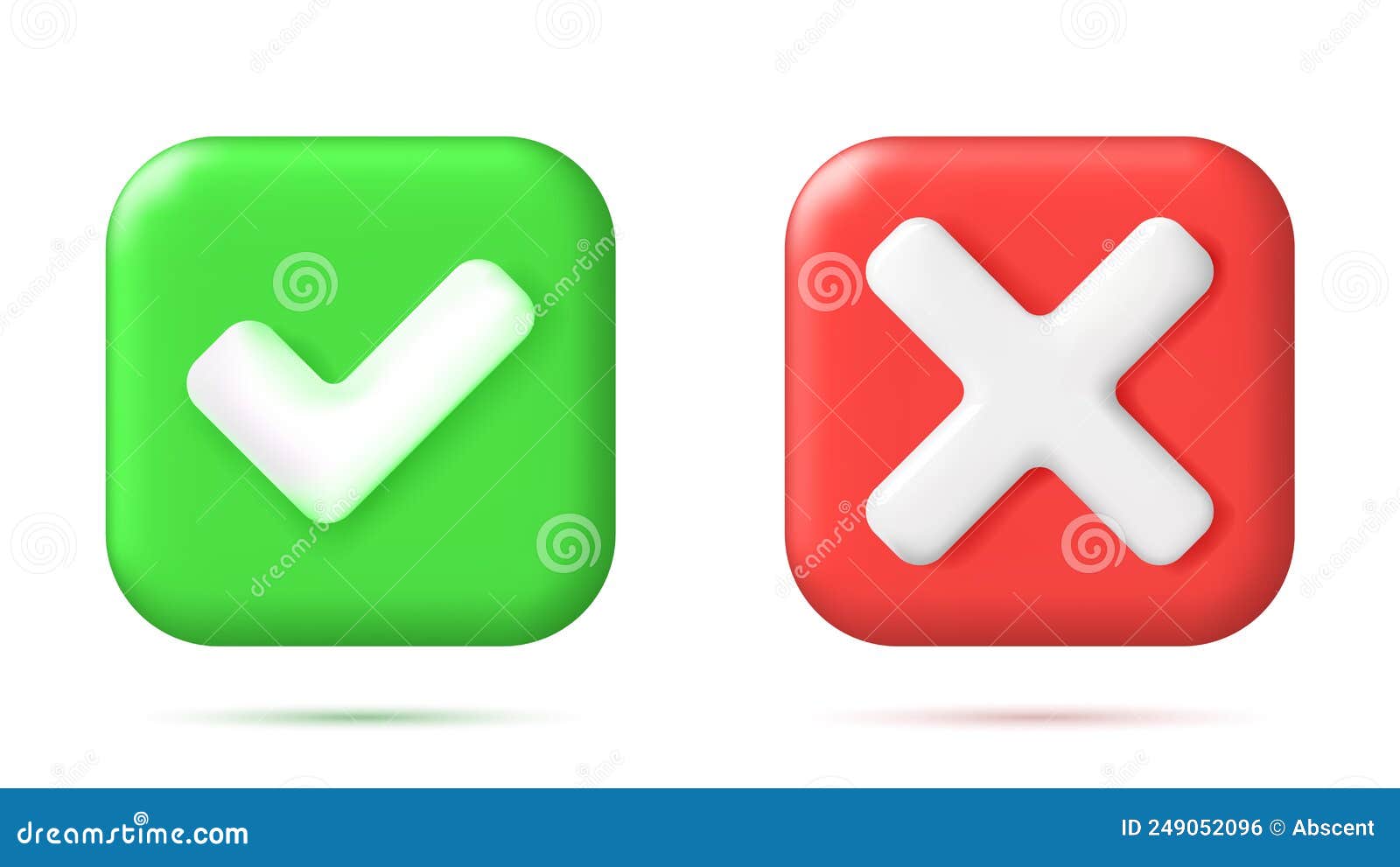 3D Right and Wrong Button in Square Shape. Stock Vector - Illustration ...