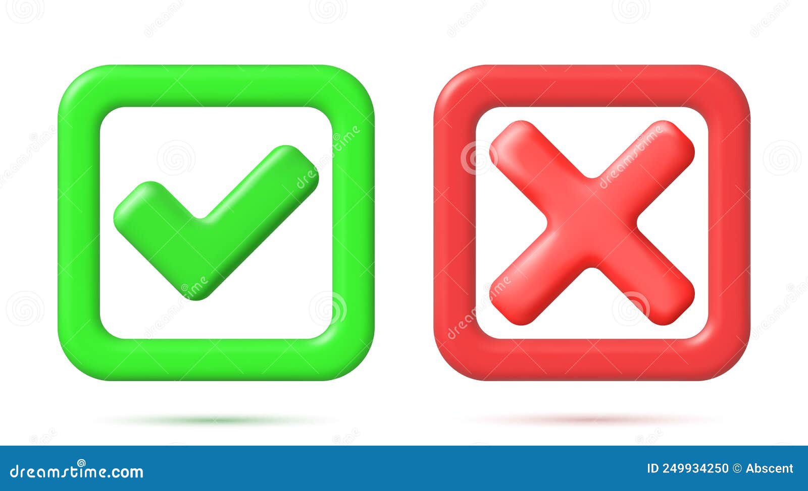 3D Right and Wrong Button in Square Shape. Stock Vector - Illustration ...