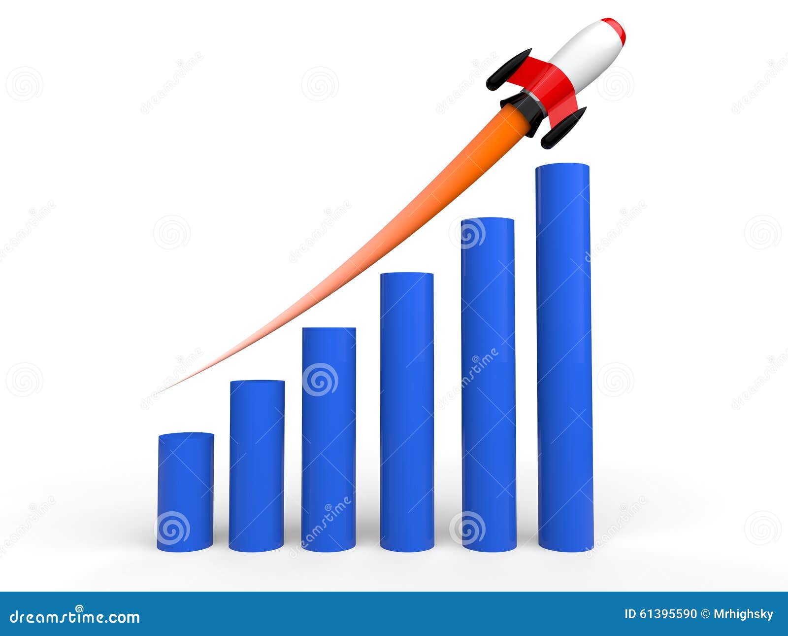 3d Rising Bar Graph with Rocket Stock Illustration - Illustration of ...