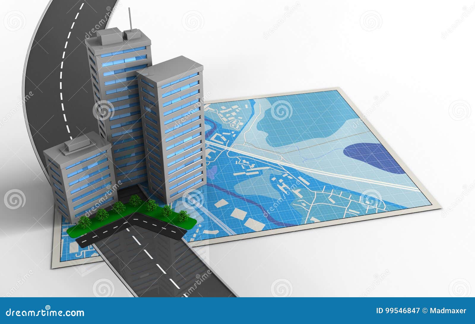 3d road stock illustration. Illustration of town, architecture - 99546847