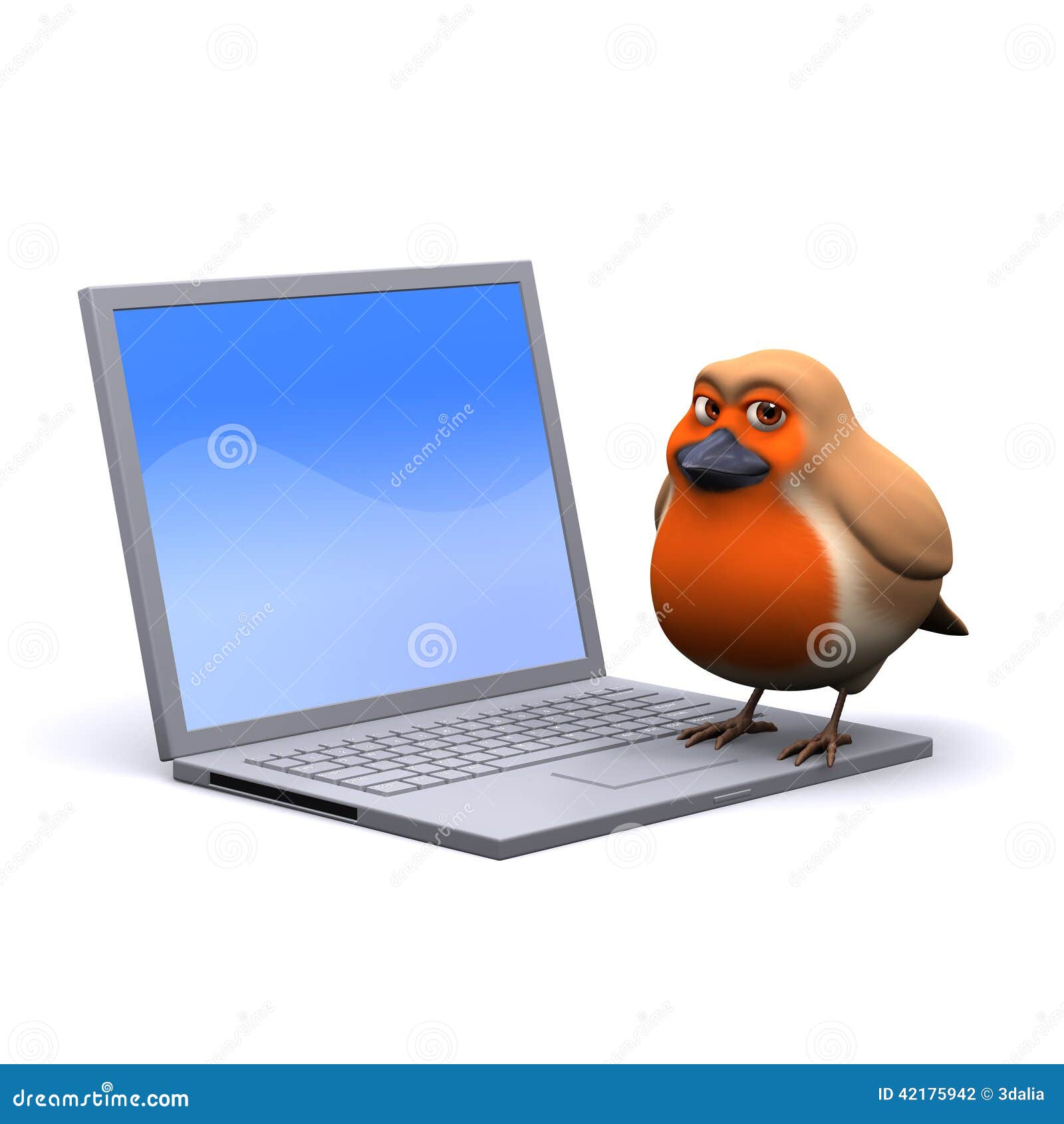 3d Robin on a laptop stock illustration. Illustration of white - 42175942