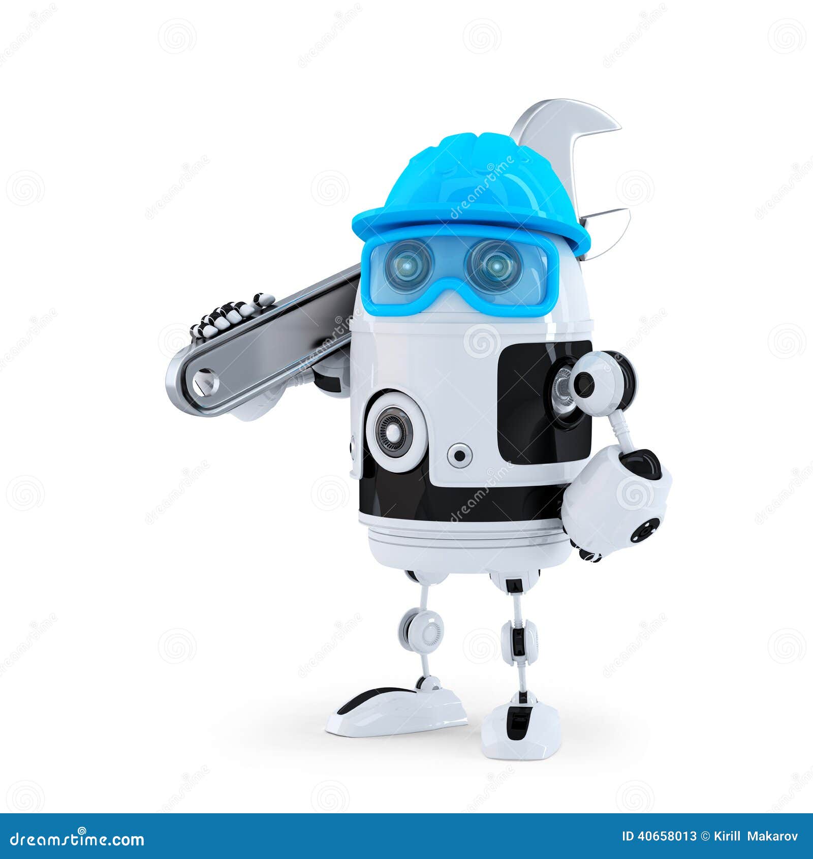 3D Robot With Adjustable Wrench And Shield. Technology Concept ...