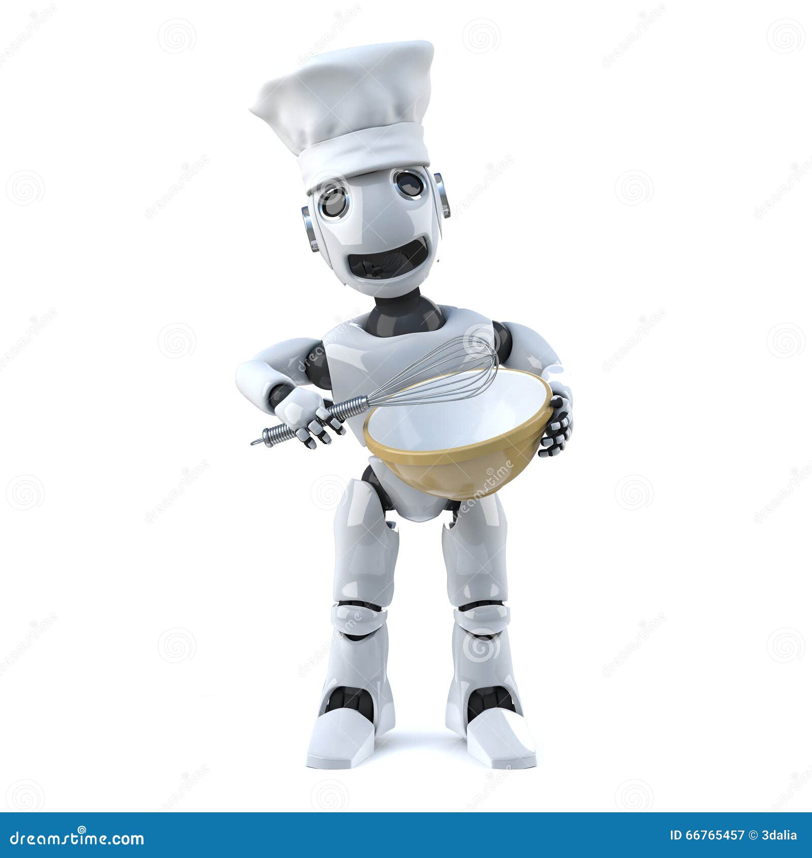 3d Robot Chef with Whisk and Mixing Bowl Stock Illustration ...
