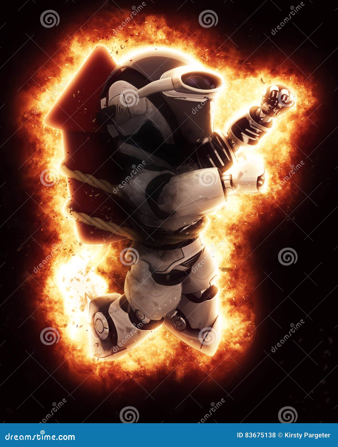 3D Robot with Firework and Explosion Stock Illustration - Illustration ...