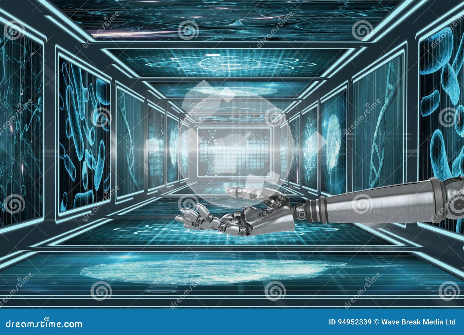 3D Robot Hand Interacting with Interface Against Background with ...