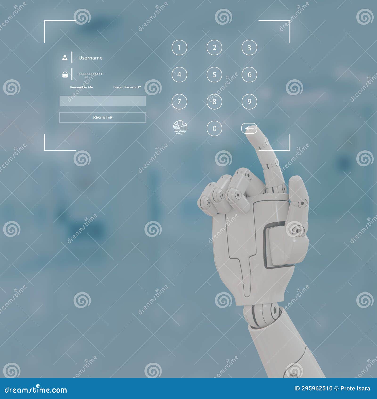 3d Robot Hand Touching Virtual Screen, Security System, Concept of ...