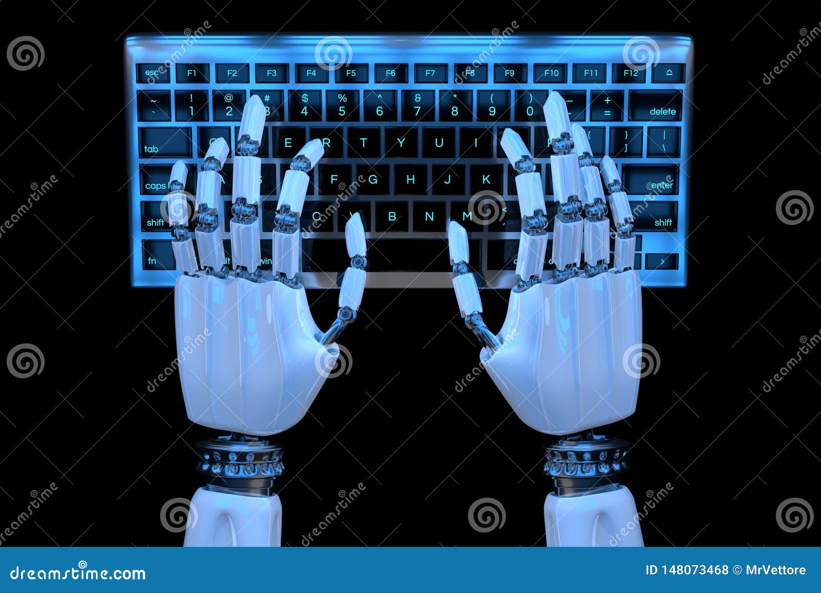 3d Robot Hands Typing On Keyboard Keypad Robotic Hand Cyborg Using