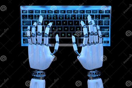 3d Robot Hands Typing on Keyboard, Keypad. Robotic Hand Cyborg Using ...