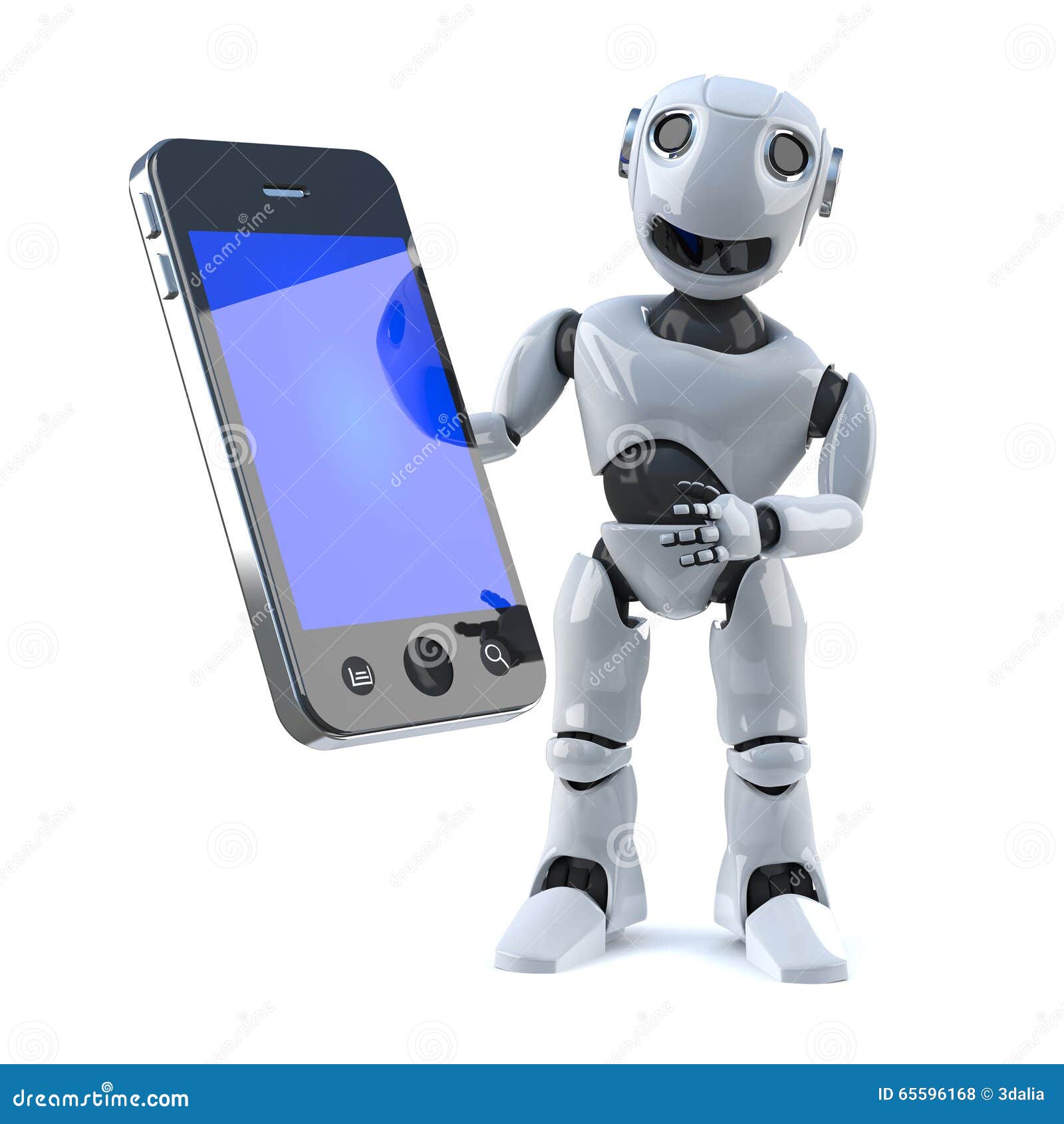 3d Robot Has a New Smartphone Tablet Device Stock Illustration ...