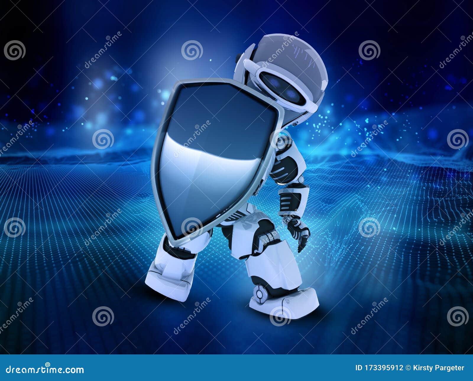 3D Robot Holding Shield Depicting Digital Security Stock Illustration ...
