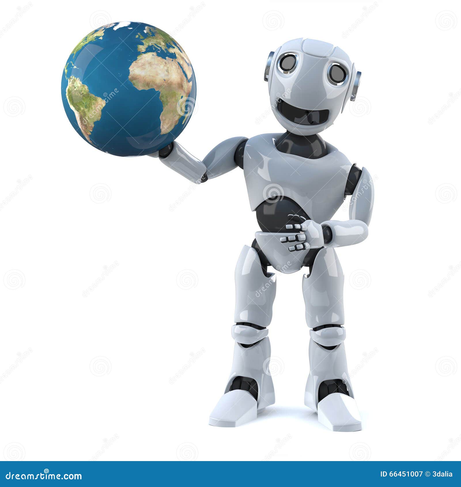 3d Robot Holds the World in His Hands Stock Illustration - Illustration ...