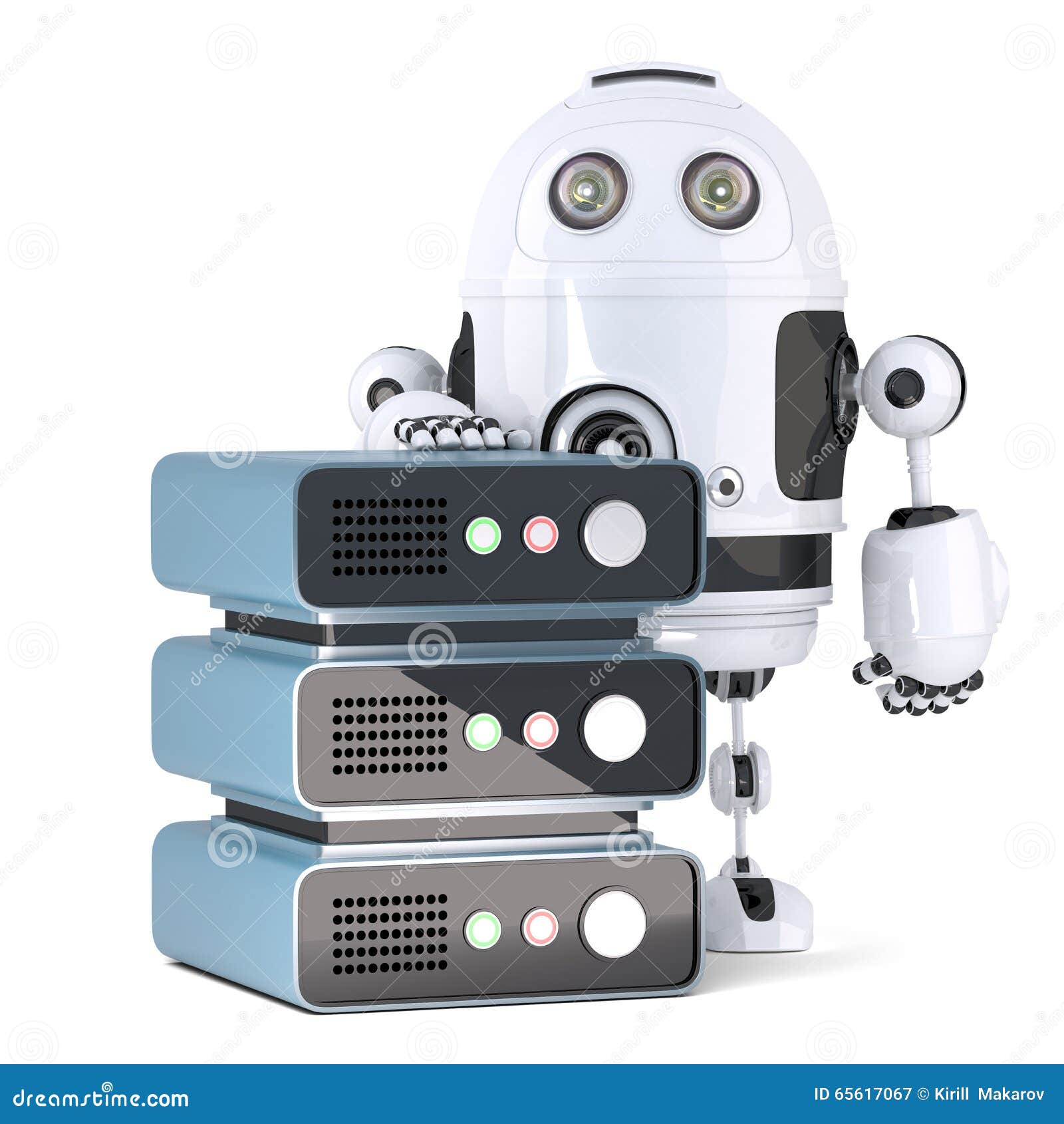 3d Robot with Server Rack. . Contains Clipping Path Stock Illustration ...