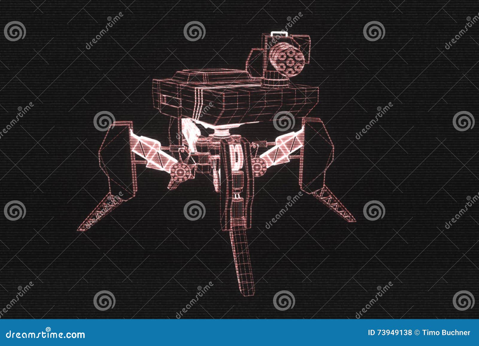 3D Robot Tank Hologram Wireframe in Motion. Nice 3D Rendering Stock ...