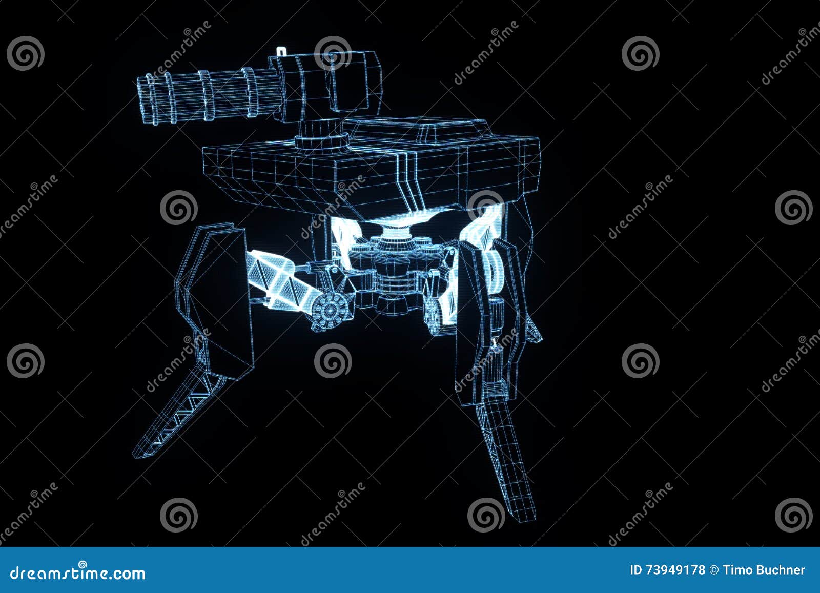 3D Robot Tank Hologram Wireframe in Motion. Nice 3D Rendering Stock ...