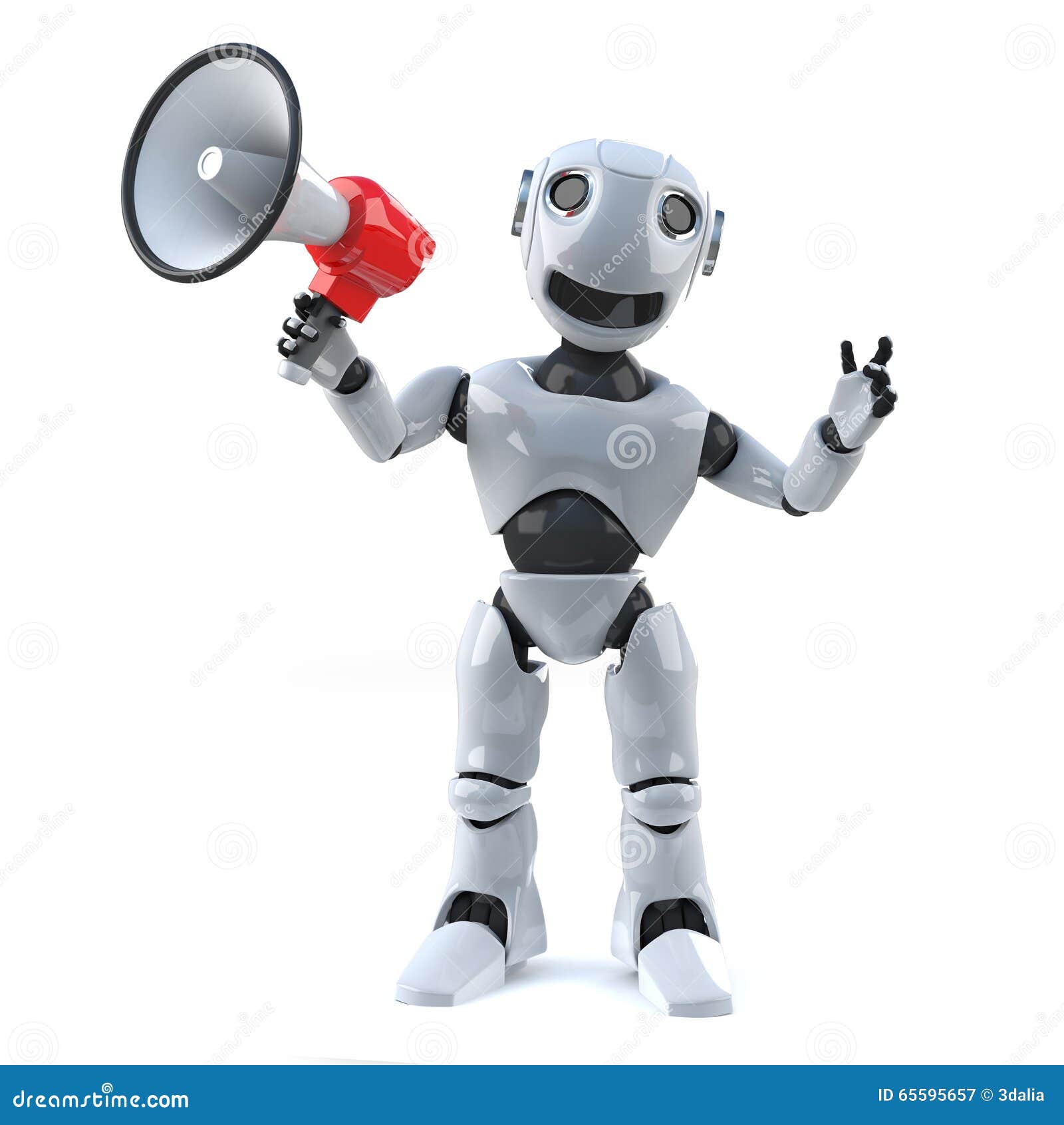 3d Robot Using a Megaphone To Make an Announcement Stock Illustration ...