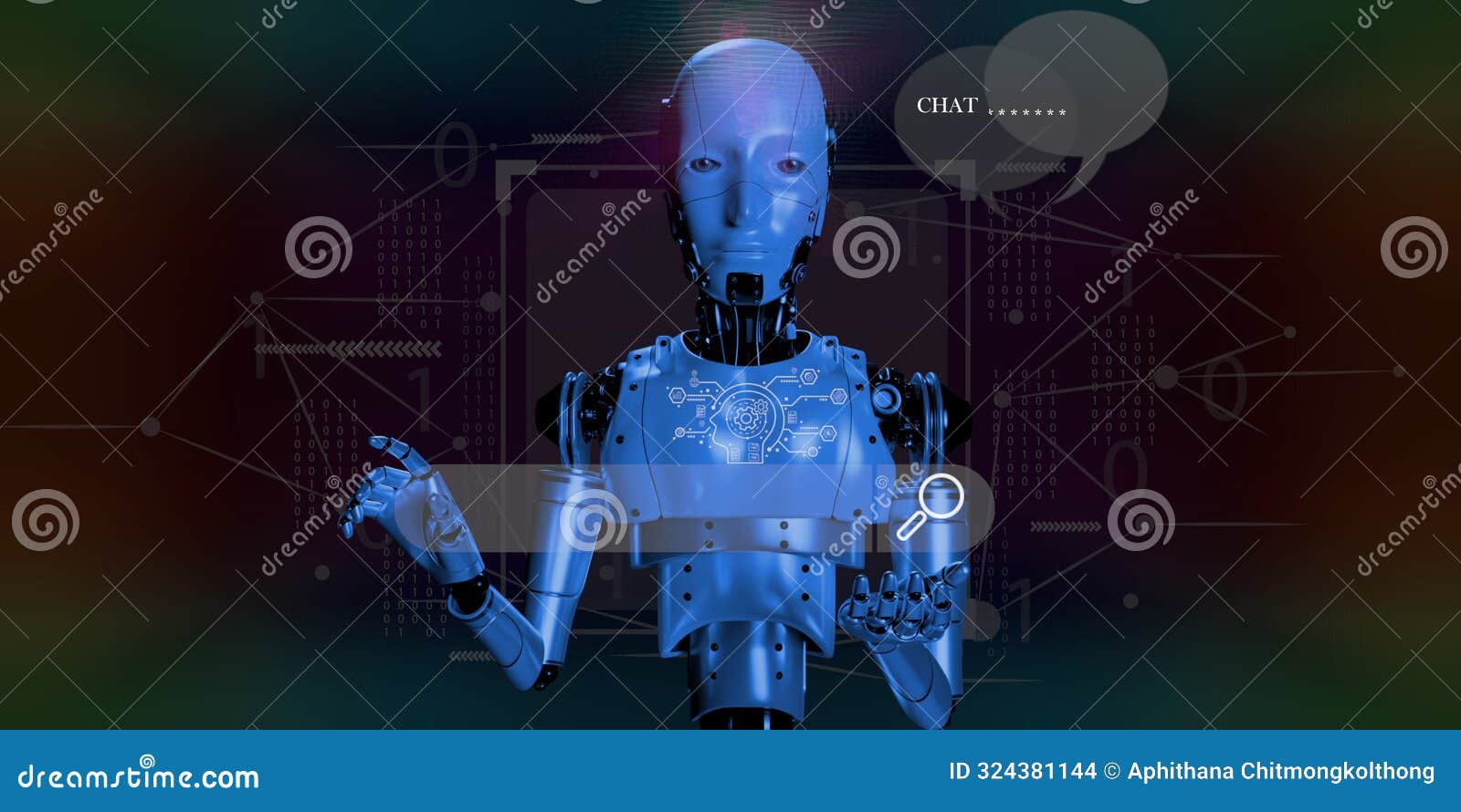 3D Robotic Deep Learning Human Thoughts Chat Bot Searching Business ...