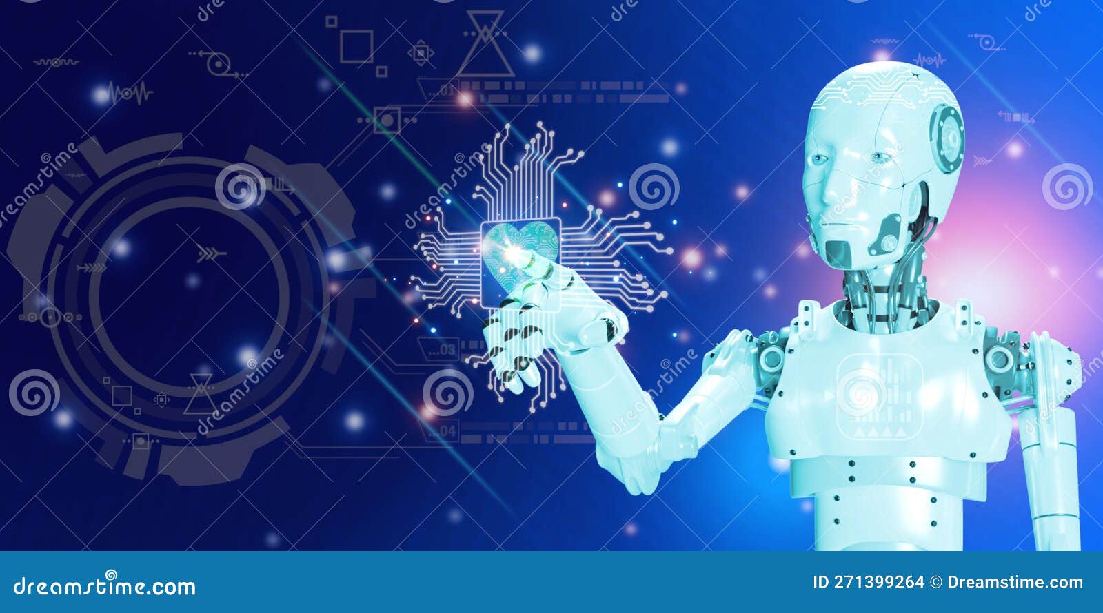 3D Robotic with Element Hud Futuristic Digital Icon Abstract Blue ...