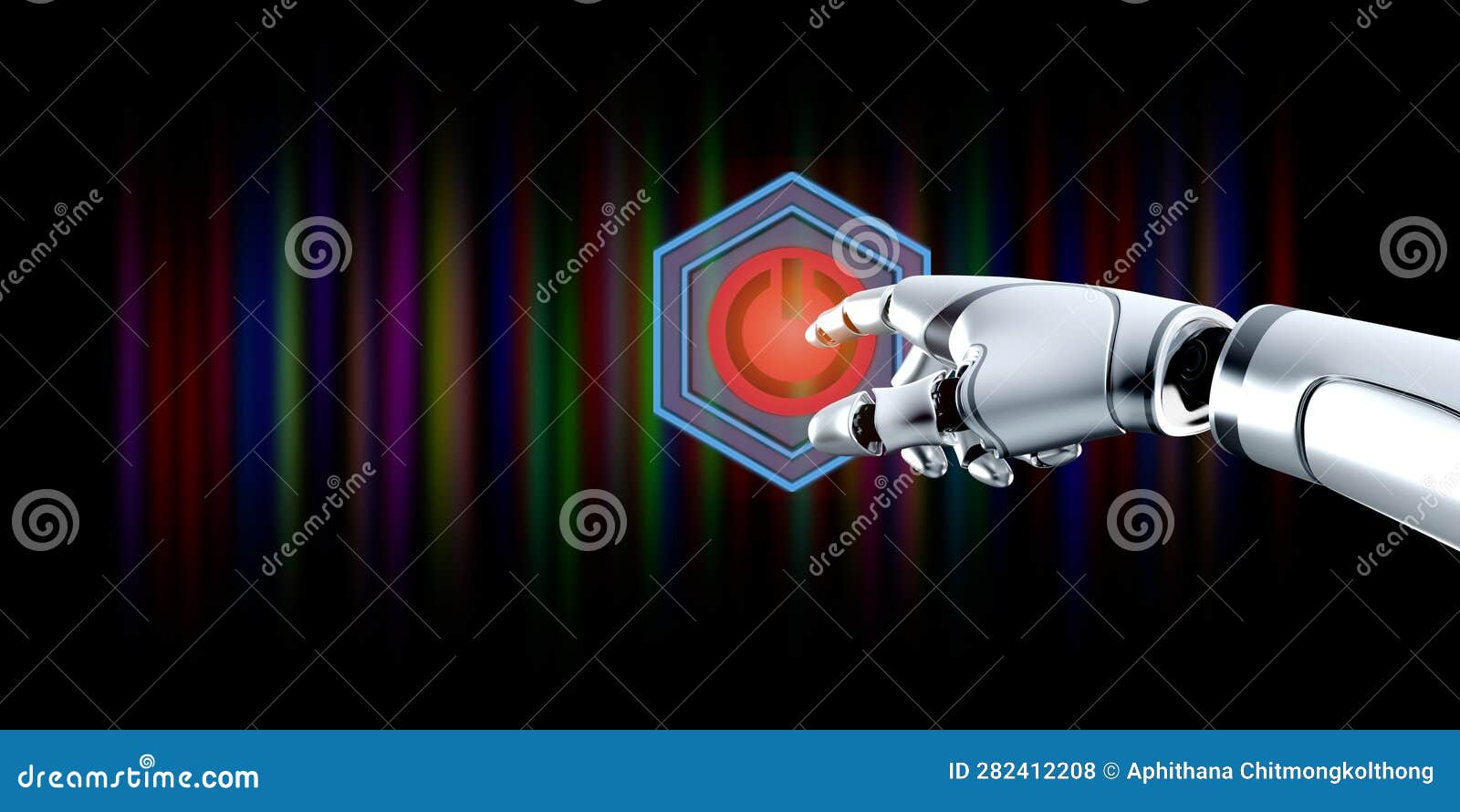 3D Robotic Hand Touching Power Button Starting Artificial Intelligence ...