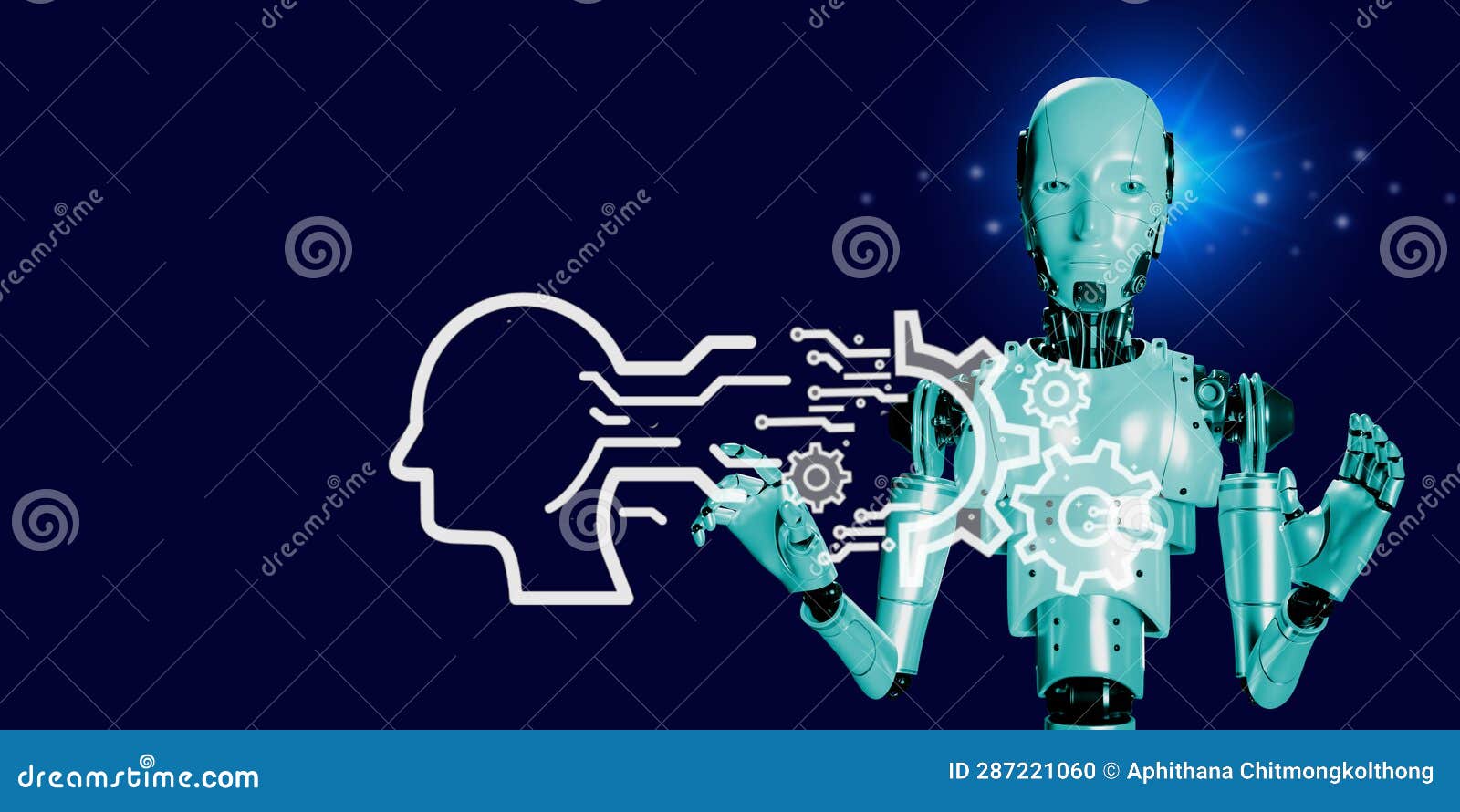 3D Robotic Render with Element Digital Technology Icon Baking Human ...