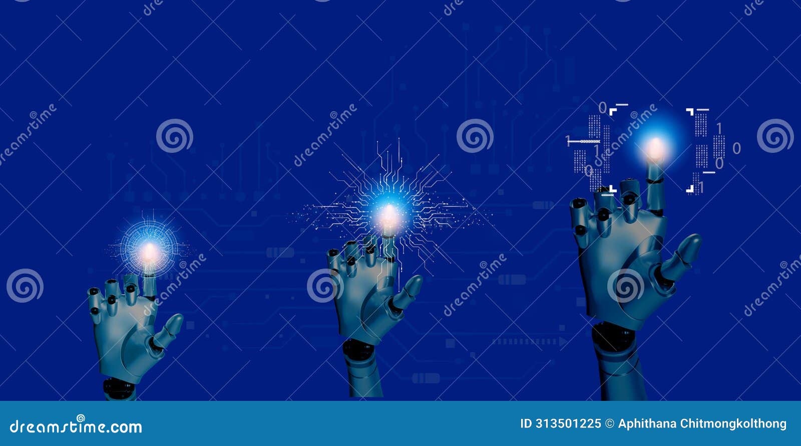 3d Robotic Render Hand with Circuit Diagram on Blue Copy Space Stock ...