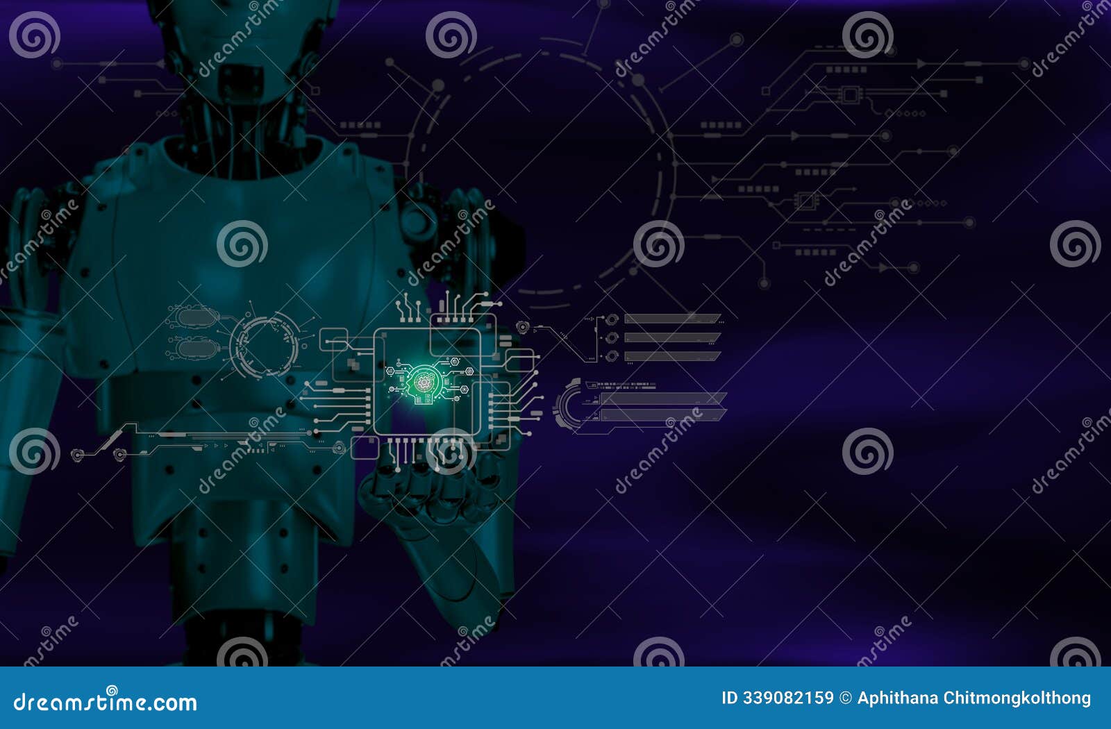 3D Robotic Render with Icon Human Head in Circuit Diagram Digital ...