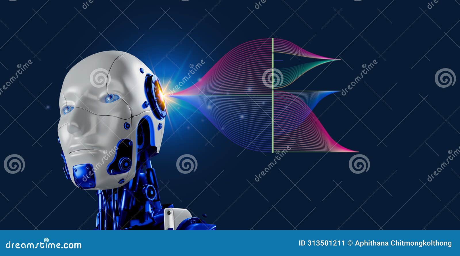 3d Robotic Render with Data Flow Diagram Copy Space on Blue ...
